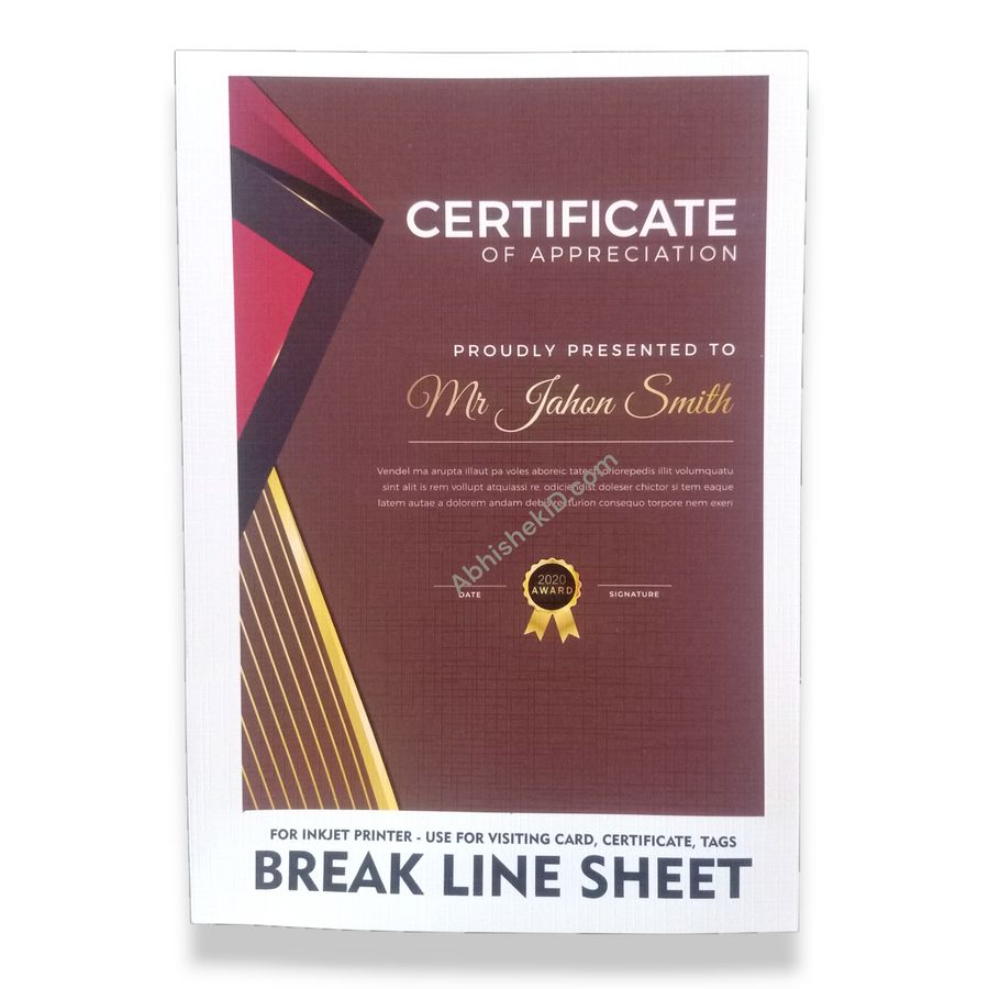 A4 Break Line Sheet - Universal Inkjet Printer Visiting Card Paper (HP ...