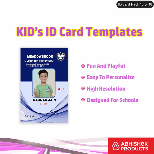 15/18 KIDs ID Card Design Template Files - 50 PSD PhotoShop Templates ...