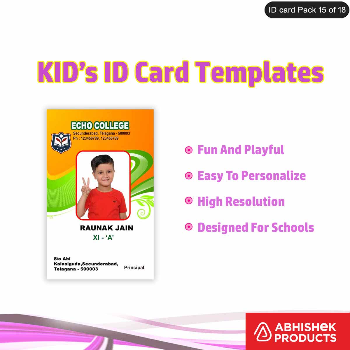 15/18 KIDs ID Card Design Template Files - 50 PSD PhotoShop Templates ...