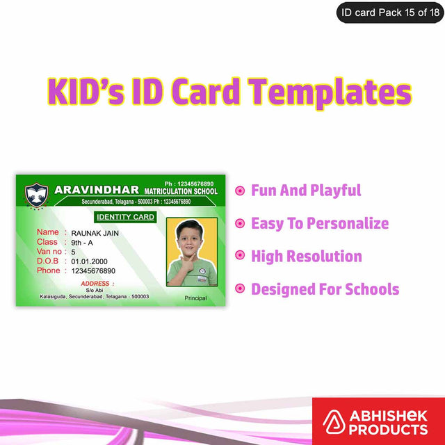 15/18 KIDs ID Card Design Template Files - 50 PSD PhotoShop Templates ...