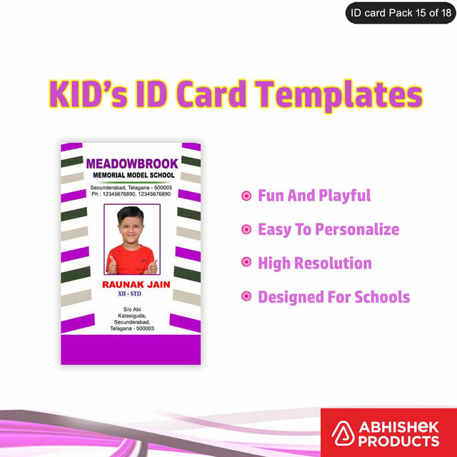 15/18 KIDs ID Card Design Template Files - 50 PSD PhotoShop Templates ...