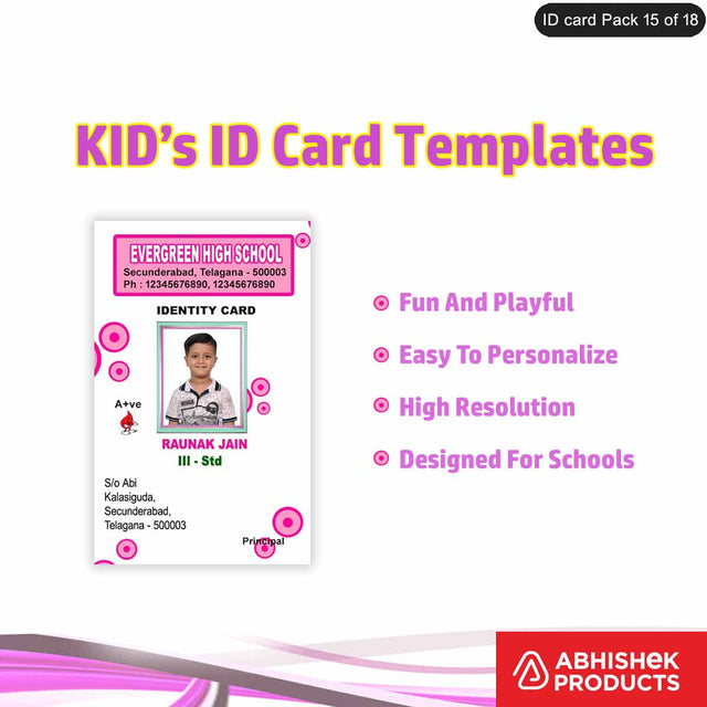 15/18 KIDs ID Card Design Template Files - 50 PSD PhotoShop Templates ...