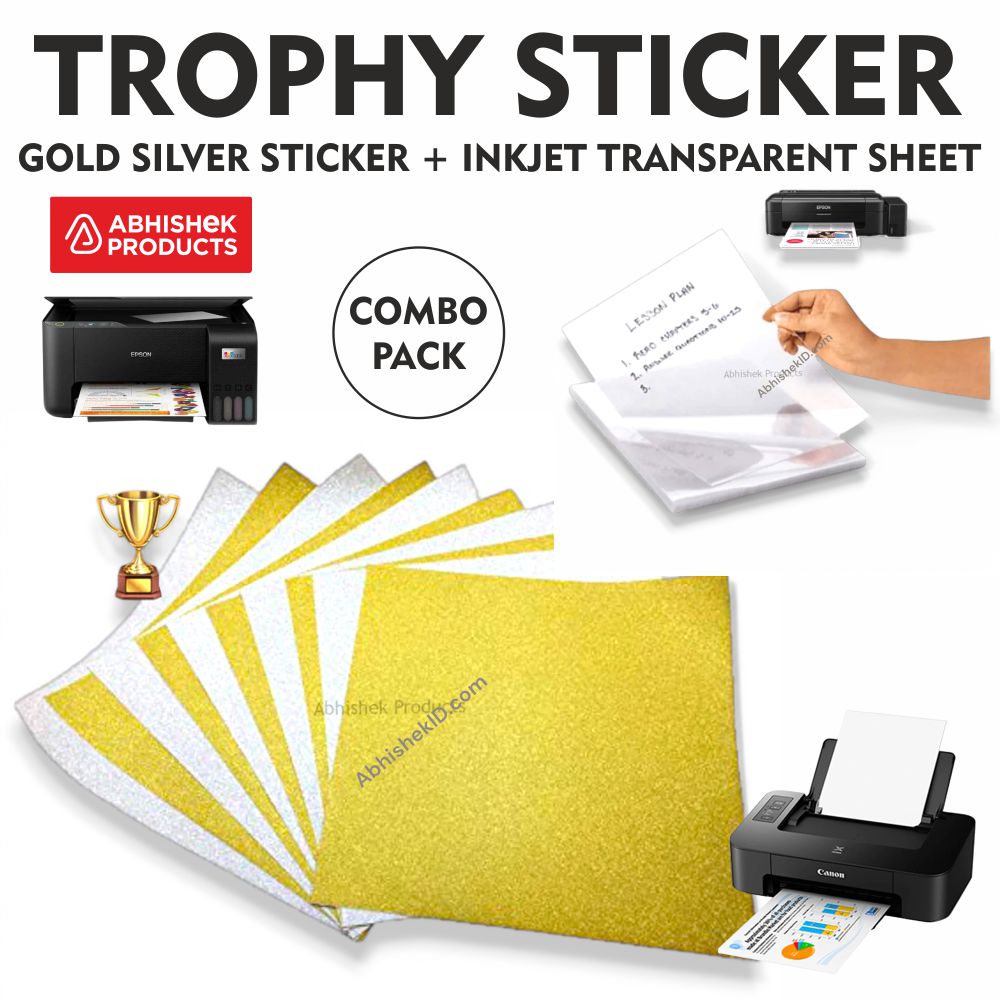 A4 Transparent + Gold Silver Sticker Sheets Combo | Trophy, Craft ...