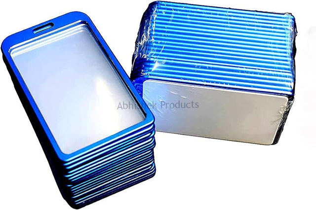 Blue Metal ID Card Holder 54x86mm | Premium Vertical Aluminium Badge by ...
